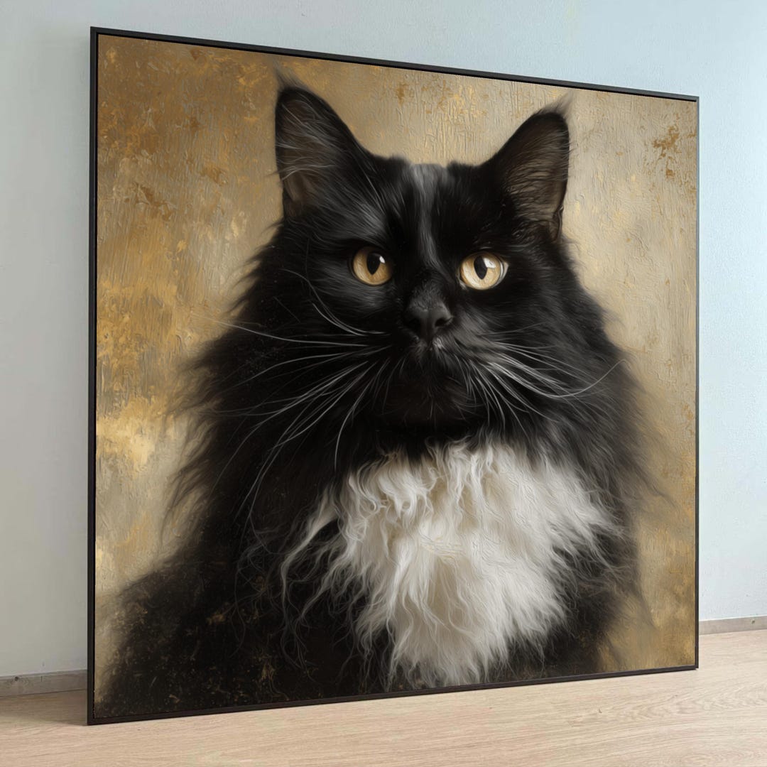 Majestic Tuxedo Cat Portrait: Black and White Canvas Wall Art - Etsy