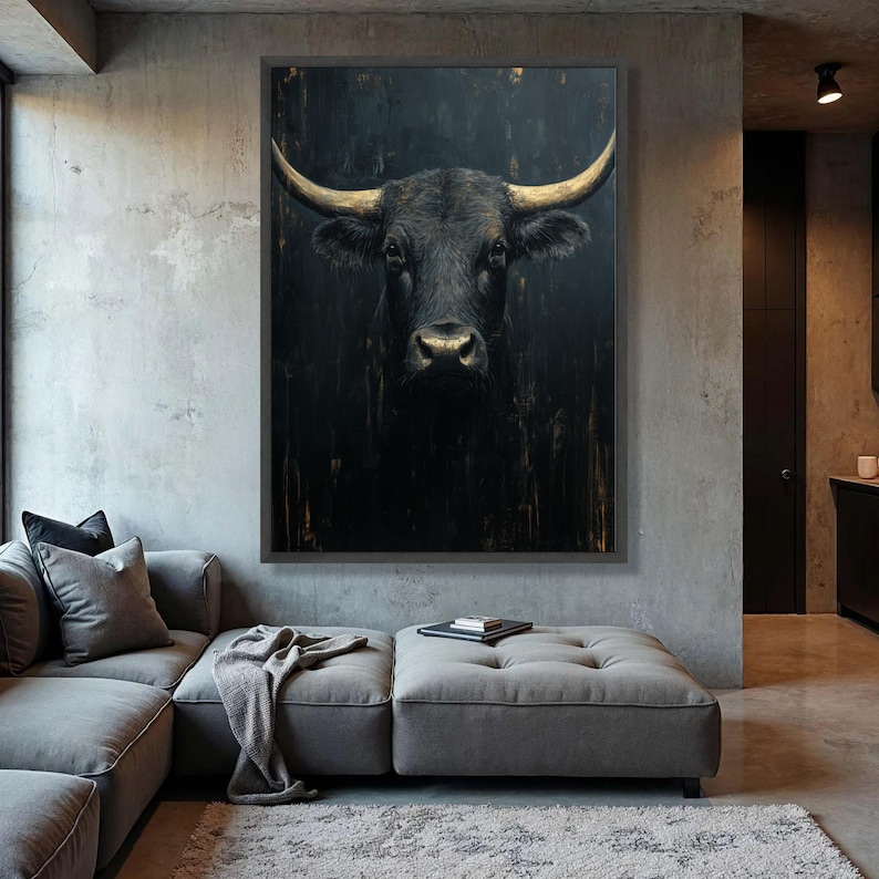Majestic Bull Portrait Canvas: Rustic Farmhouse Wall Art - Etsy