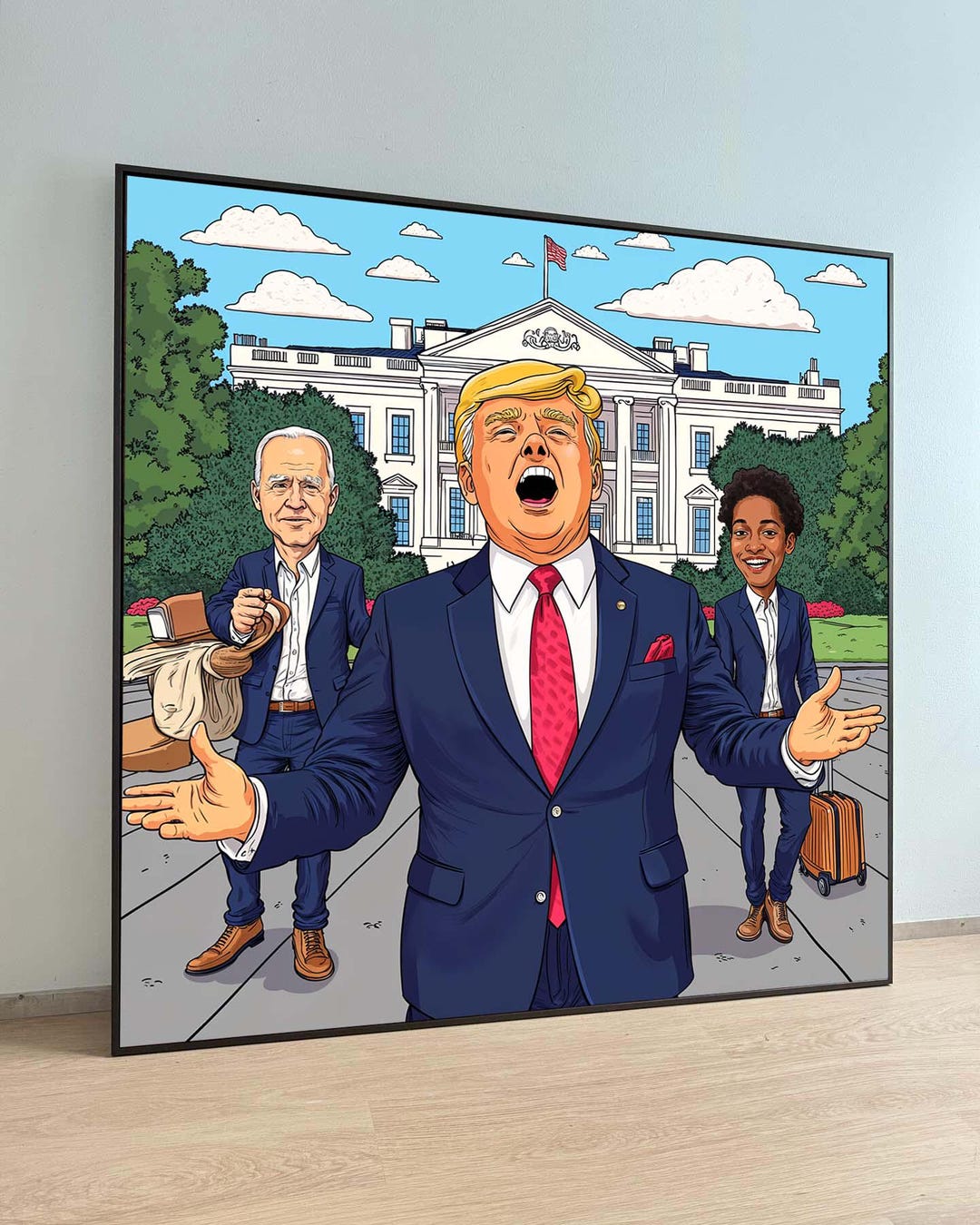Satirical Presidential Cartoon Canvas Print: White House Political Art ...