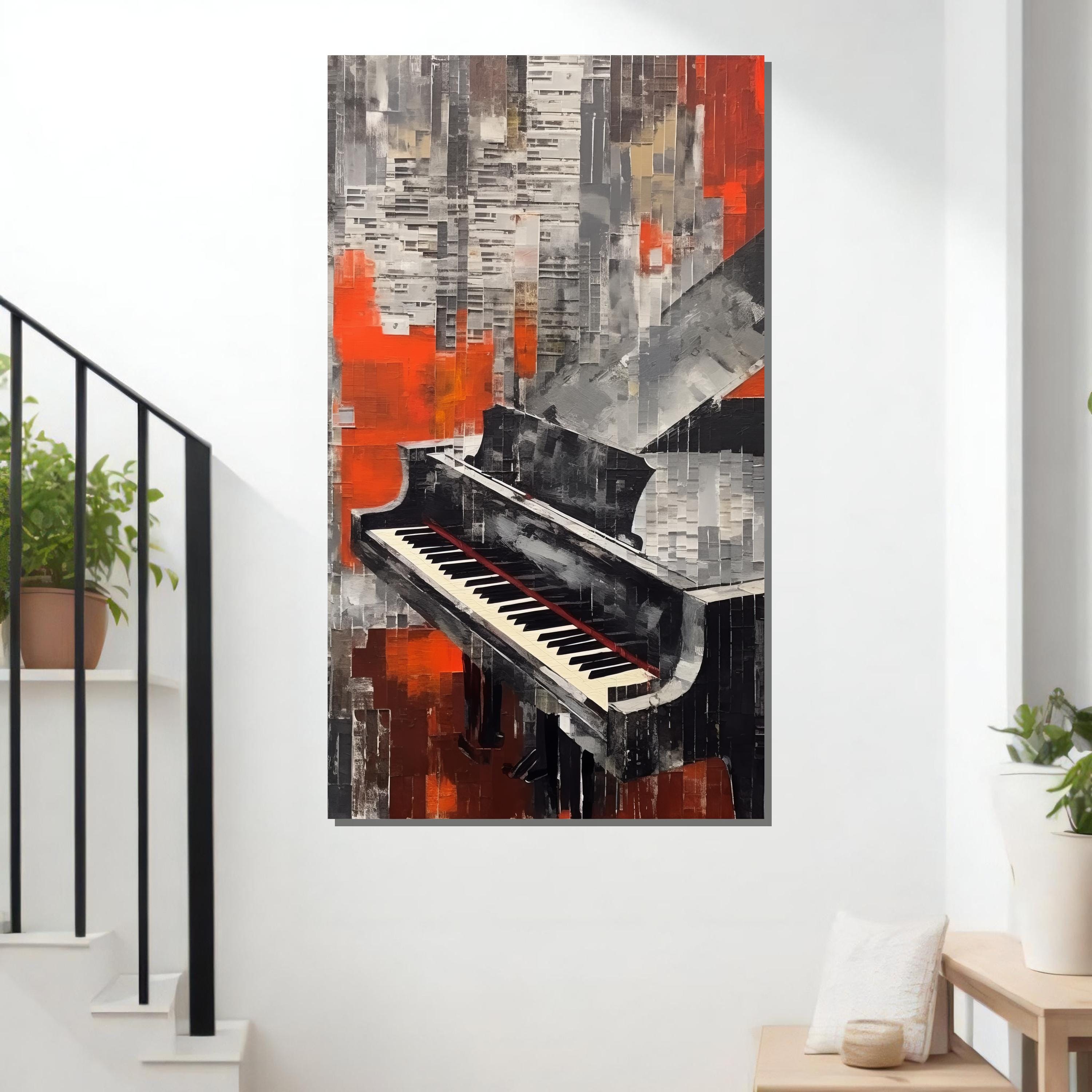 Abstract Grand Piano Canvas Art: Modern Black, White & Red Music Decor ...