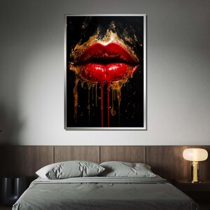 Red and Gold Drip Lips Canvas Art | Luxury Modern Wall Decor - Etsy