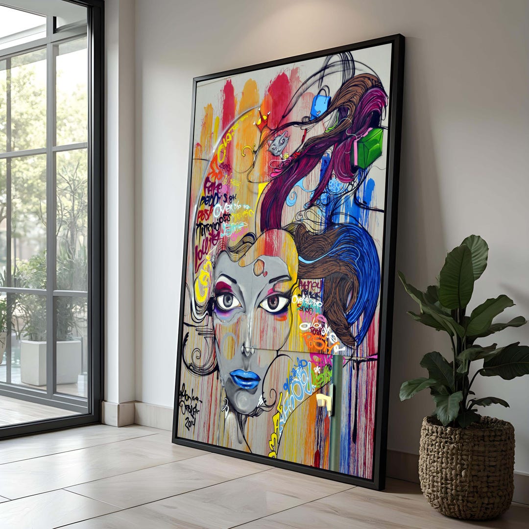 Graffiti Art Canvas: Urban Pop Art Woman Portrait, Edgy Mural - Etsy