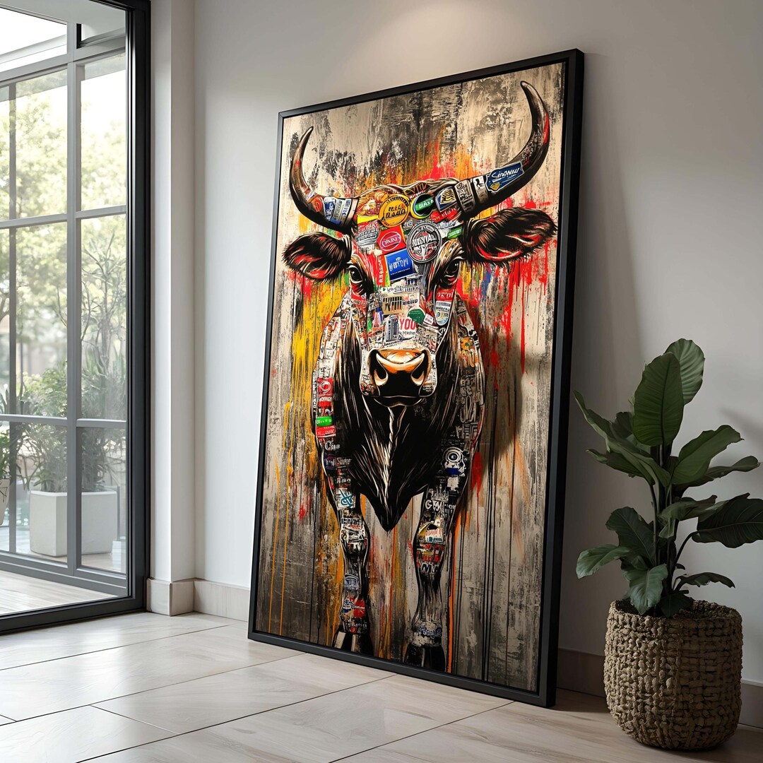 Bold Bull Collage Canvas: Urban Pop Art Wall Decor - Etsy
