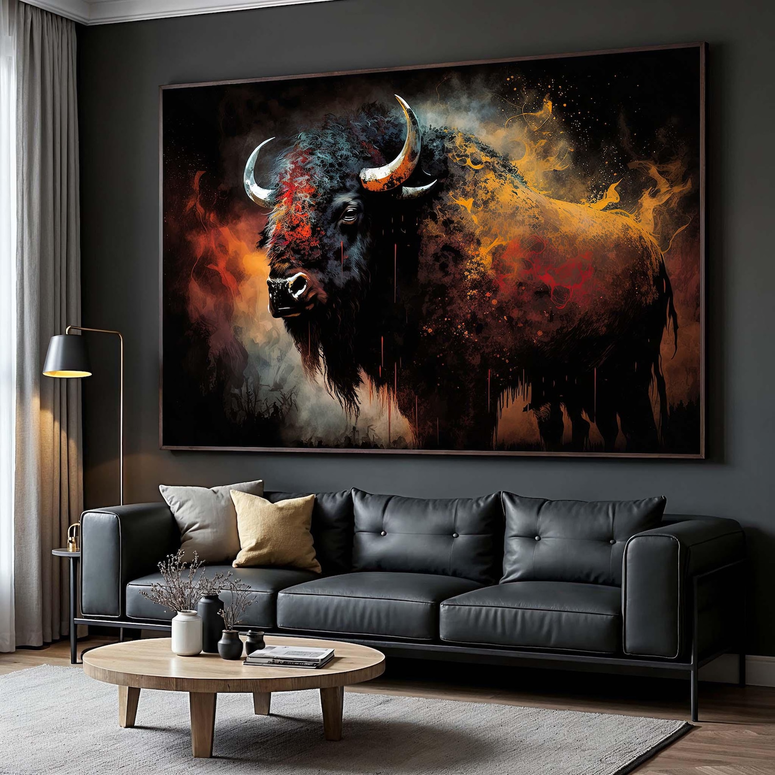Abstract Buffalo Art Print - Bold Bison Wall Art With Fiery Colors ...