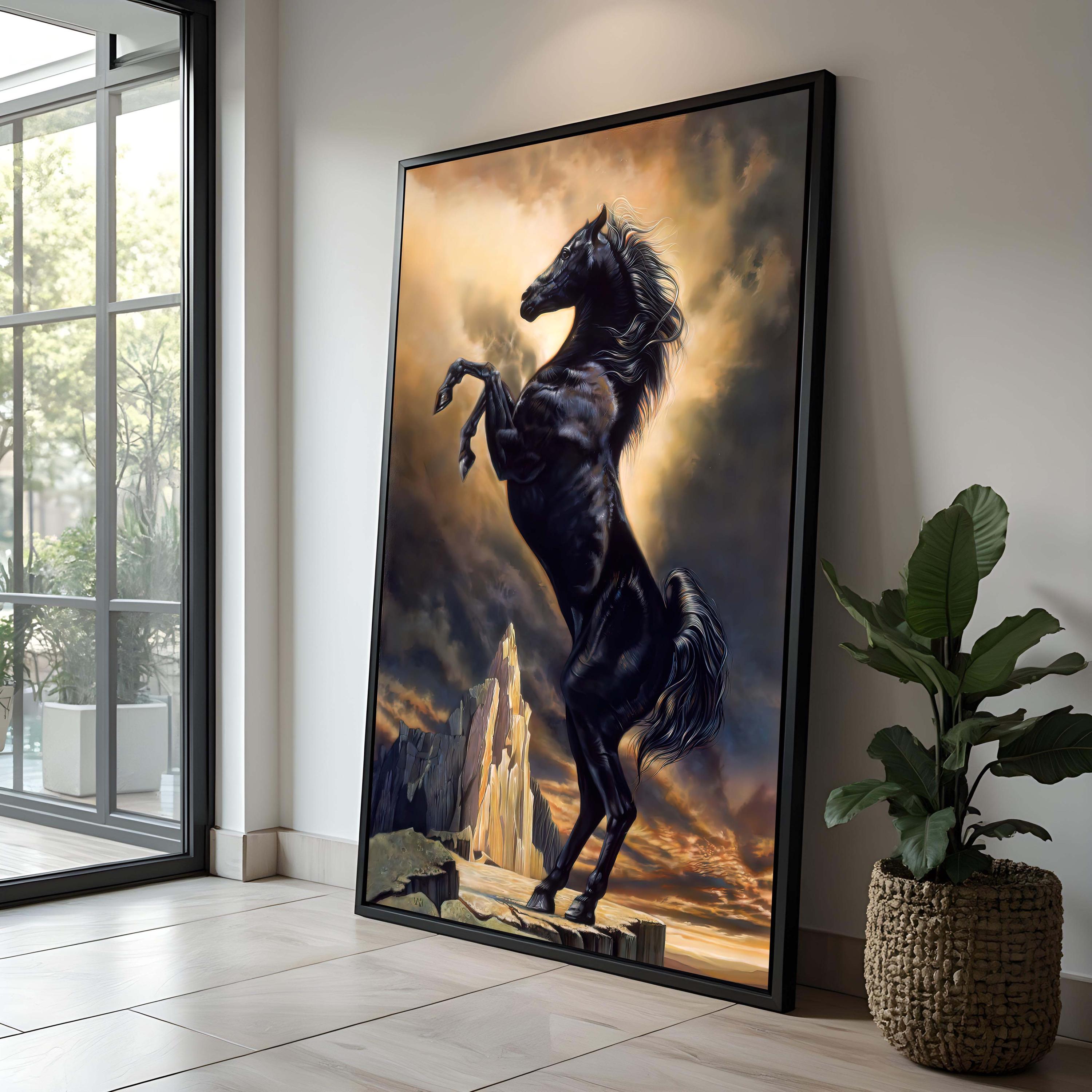 Majestic Black Horse Art Dramatic Horse Painting Powerful Equestrian ...