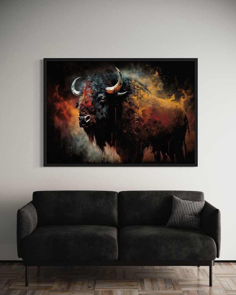 Abstract Buffalo Art Print - Bold Bison Wall Art With Fiery Colors ...