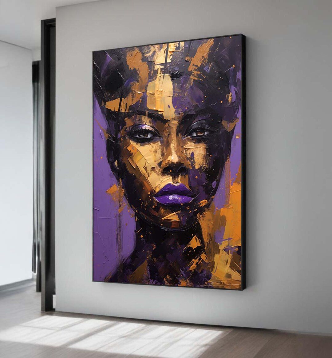 Abstract Woman Portrait Canvas Print: Purple and Gold Bold Painting - Etsy