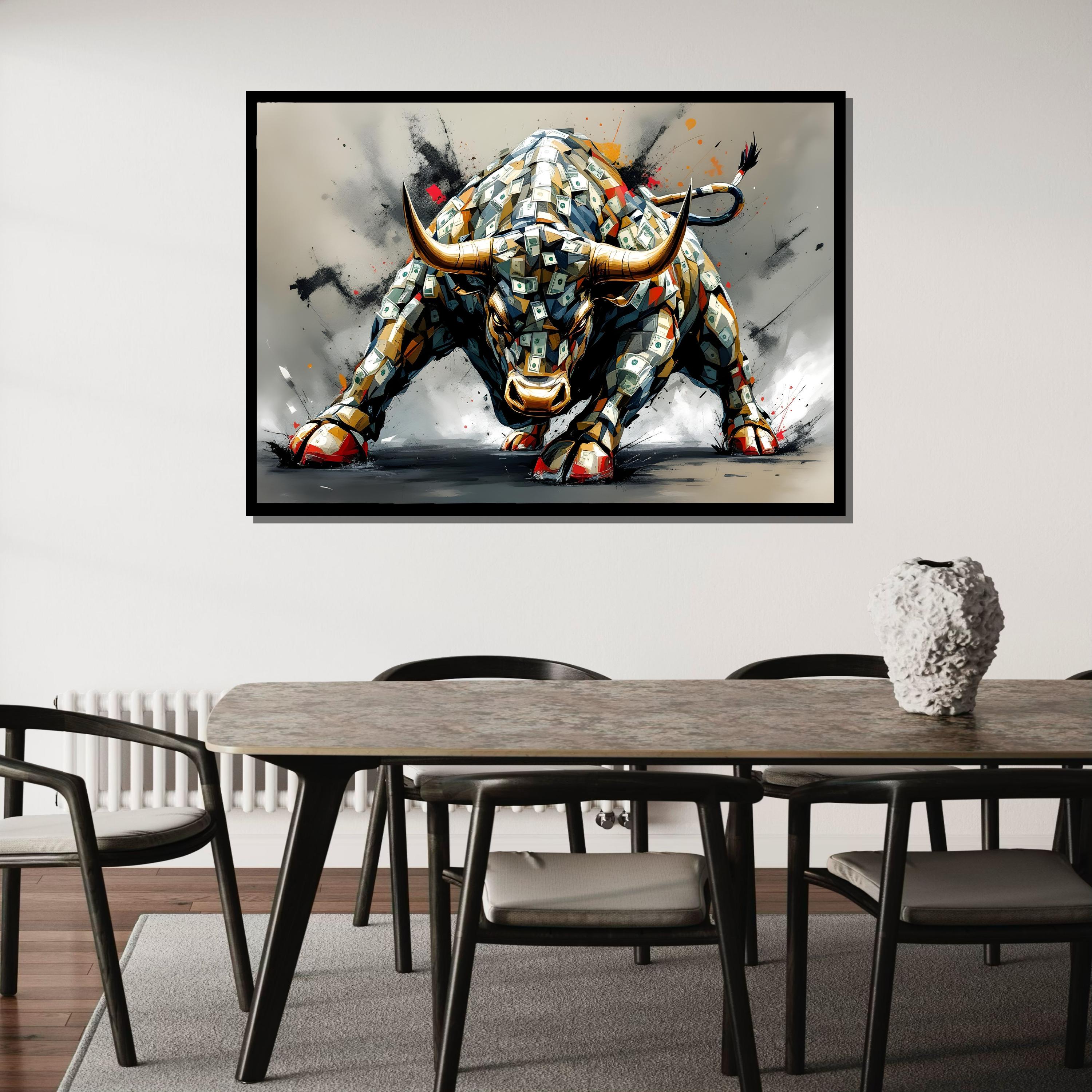 Powerful Bull Money Art - Wall Street Bull Painting - Finance Wall ...