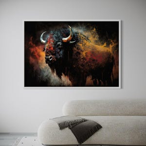 Abstract Buffalo Art Print - Bold Bison Wall Art With Fiery Colors ...