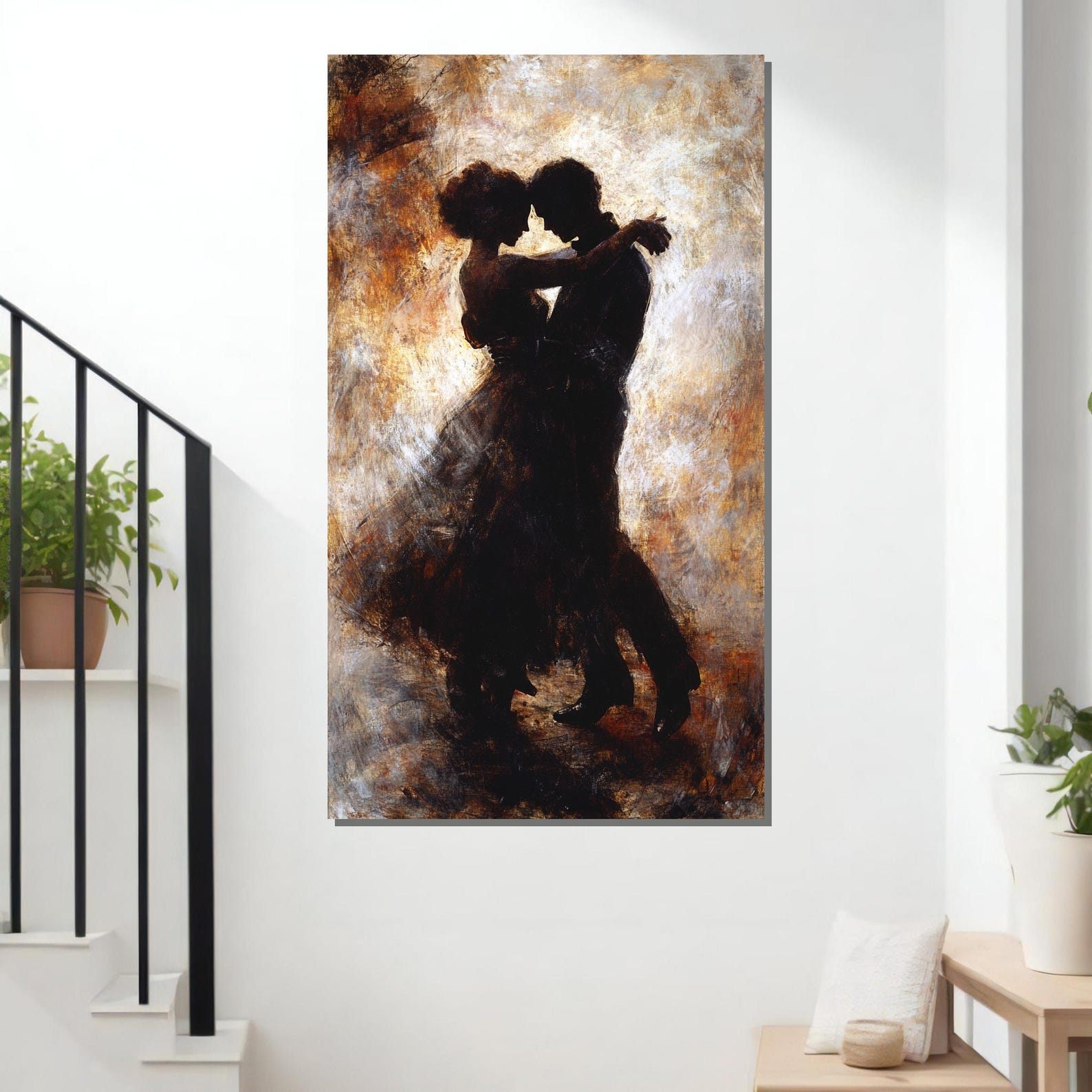 Romantic Couple Dance Canvas Art: Warm Toned Silhouette Painting - Etsy
