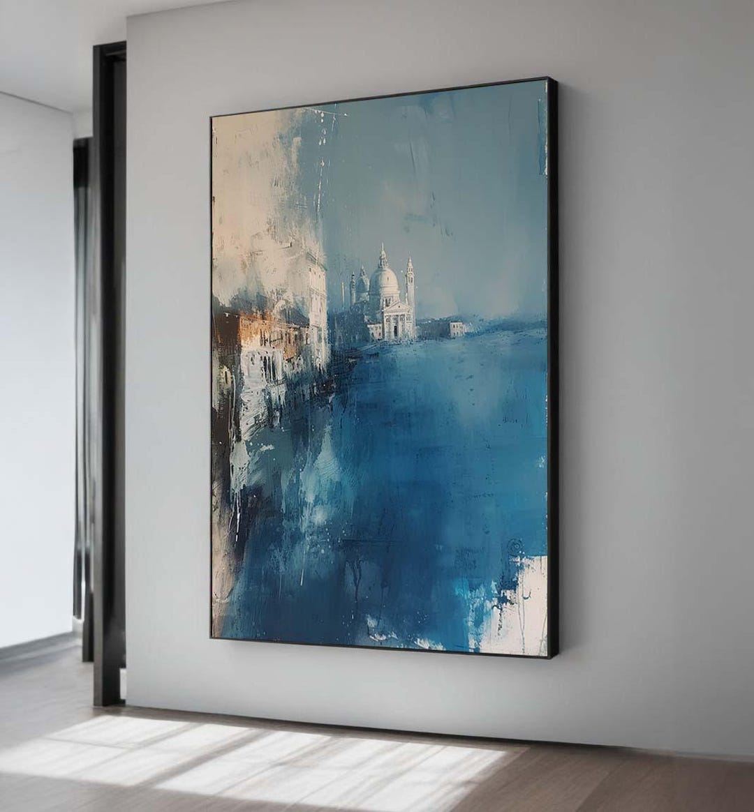 Venice Skyline in Blue Art Print - Abstract Cityscape Painting - Serene ...