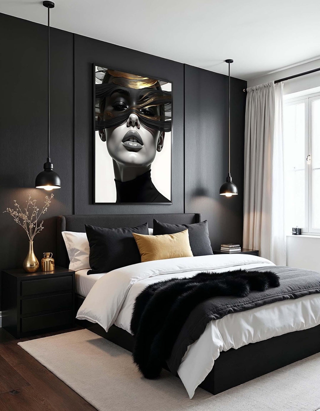 Gold- Black Woman Wall Decor, Abstract Woman Art, Woman Wall Decor ...