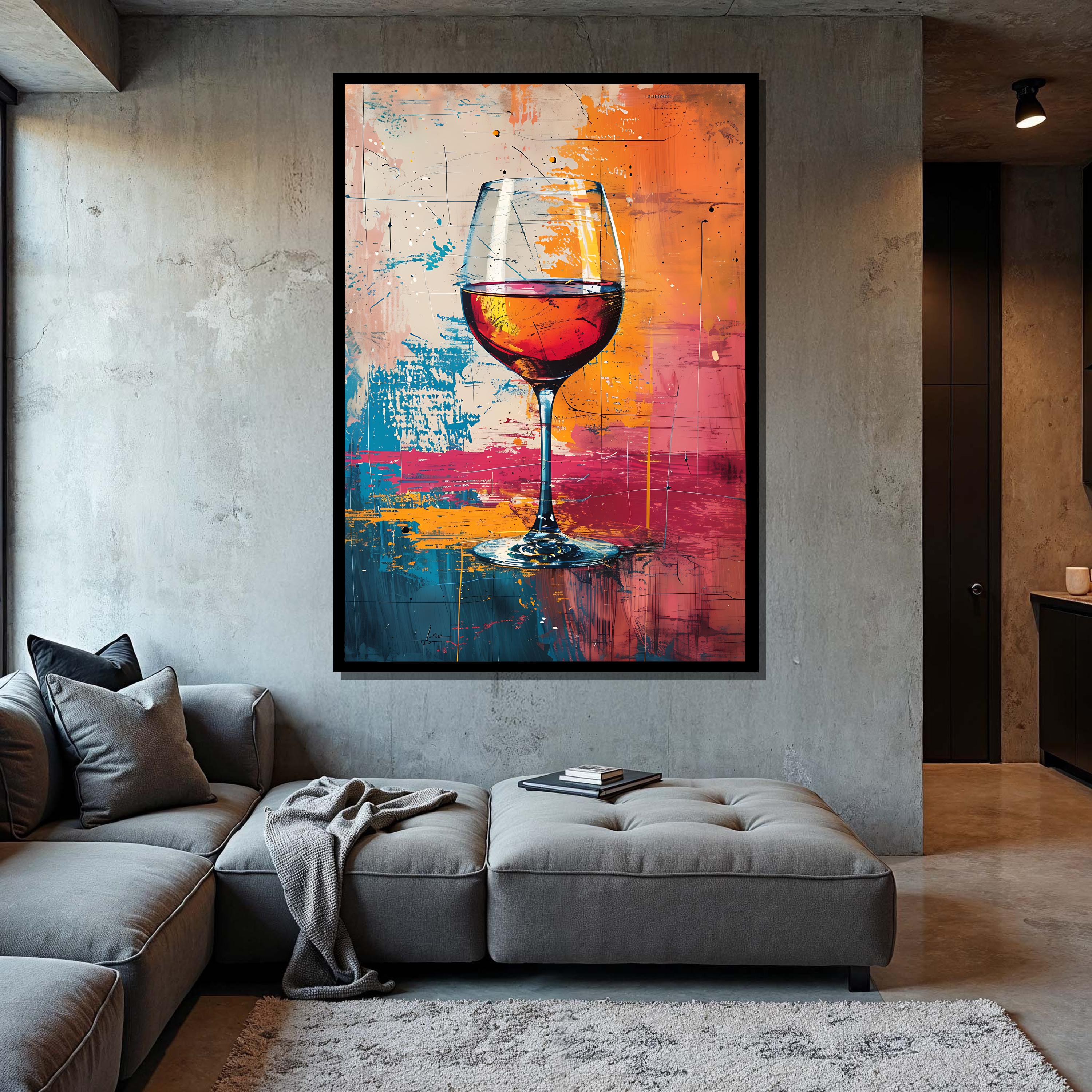 Modern Wine Glass Art Print Vibrant Abstract Wall Art Colorful Wine ...