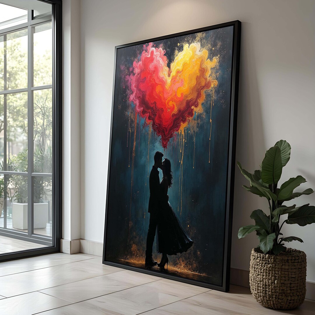 Romantic Couple Canvas Print: Heart Cloud Silhouette Wall Art - Etsy