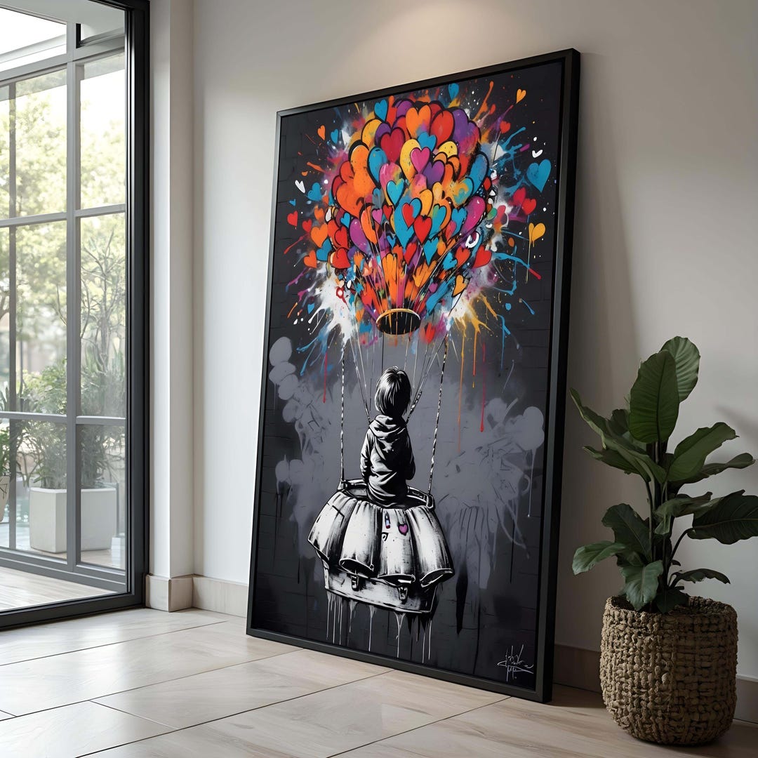 Heart Balloon Graffiti Art Print: Whimsical Urban Canvas - Etsy