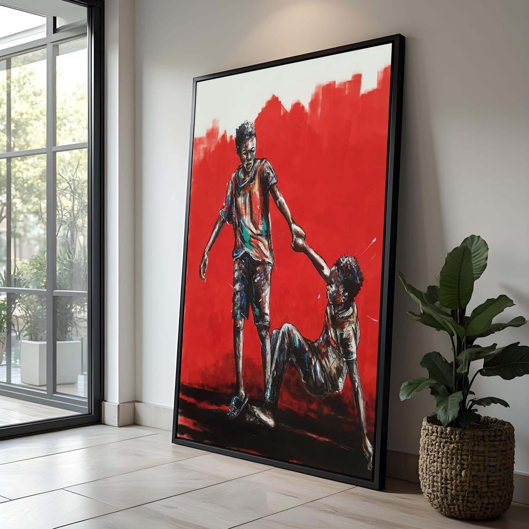 Helping Hand Street Art | Urban Brotherhood Canvas | Red Background ...