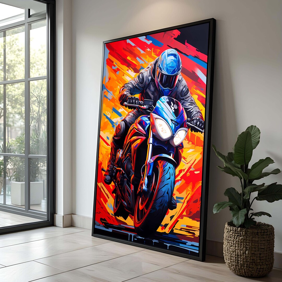 Motorcycle Racing Canvas Print: Dynamic Pop Art Biker Decor - Etsy