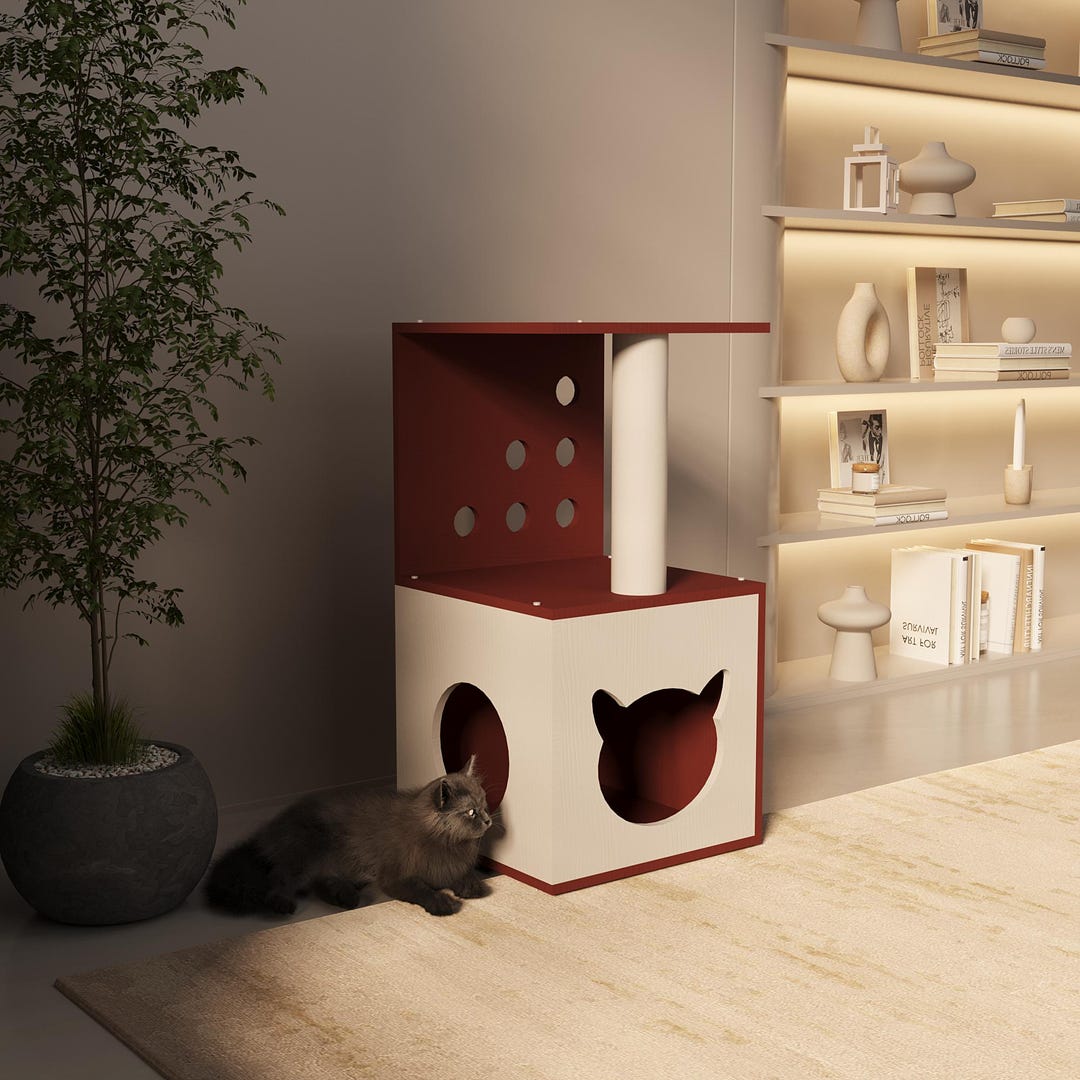 Unique Cat House, Modern Pet Furniture, CNC Cat House, Wooden Cat Cave ...