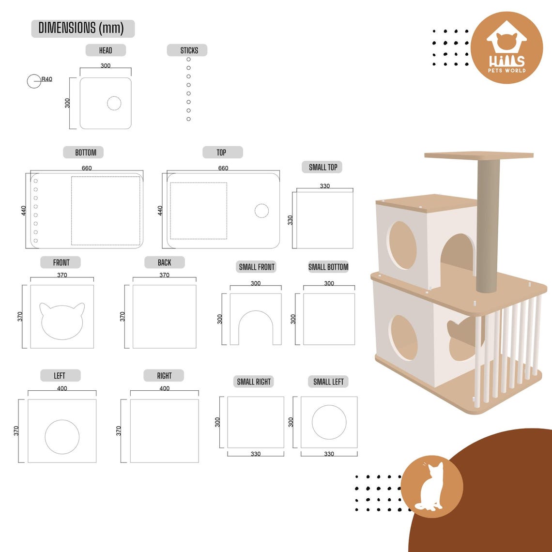 Boho Cat House Design, Cat Condo House, CNC Pet House, Wooden Cat Shelf ...