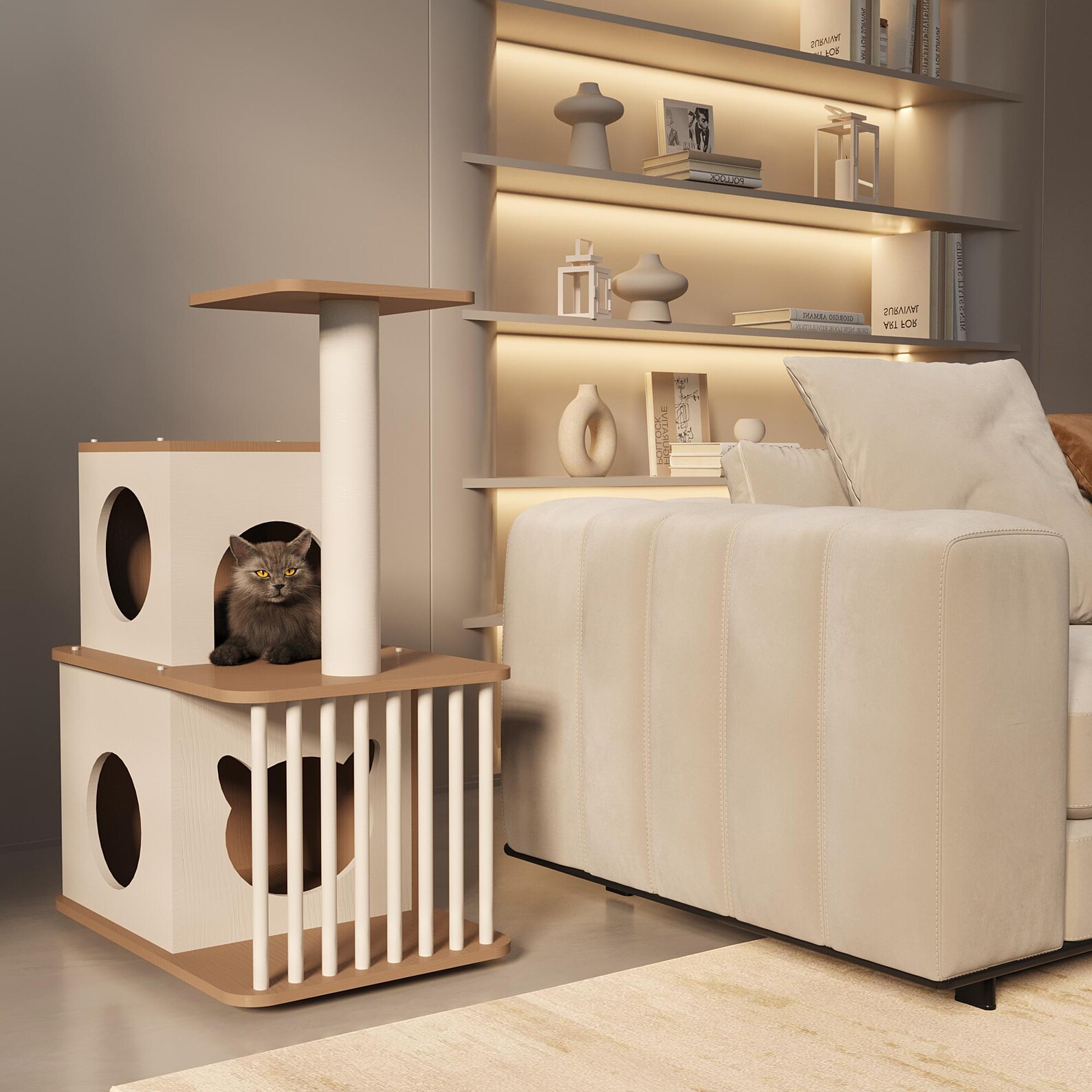 Boho Cat House Design, Cat Condo House, CNC Pet House, Wooden Cat Shelf ...