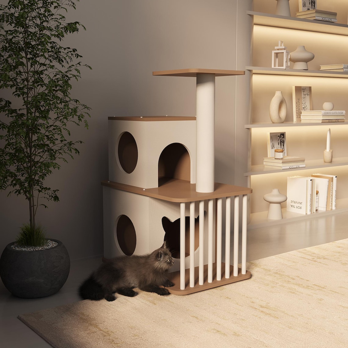 Boho Cat House Design, Cat Condo House, CNC Pet House, Wooden Cat Shelf ...