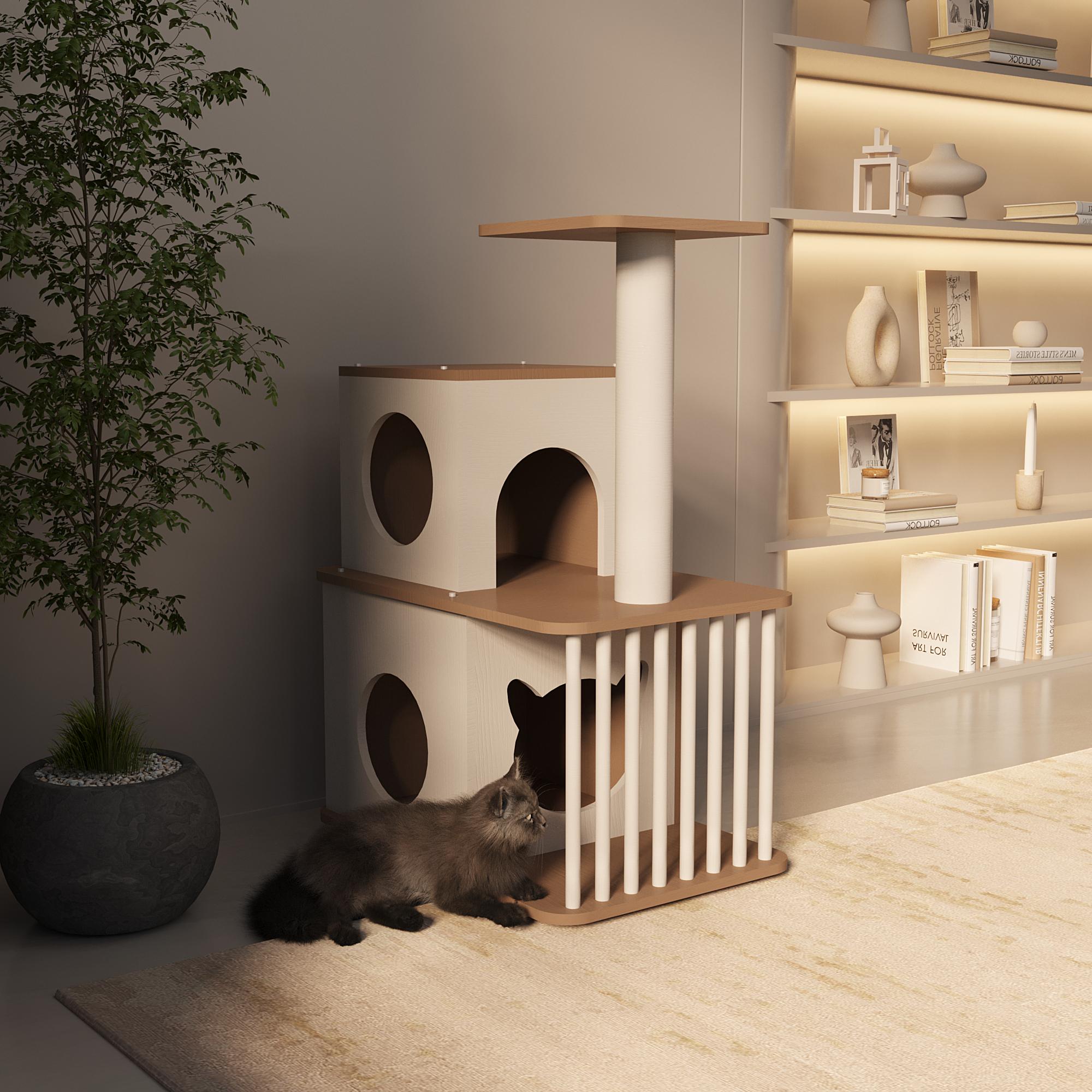 Boho Cat House Design, Cat Condo House, CNC Pet House, Wooden Cat Shelf ...