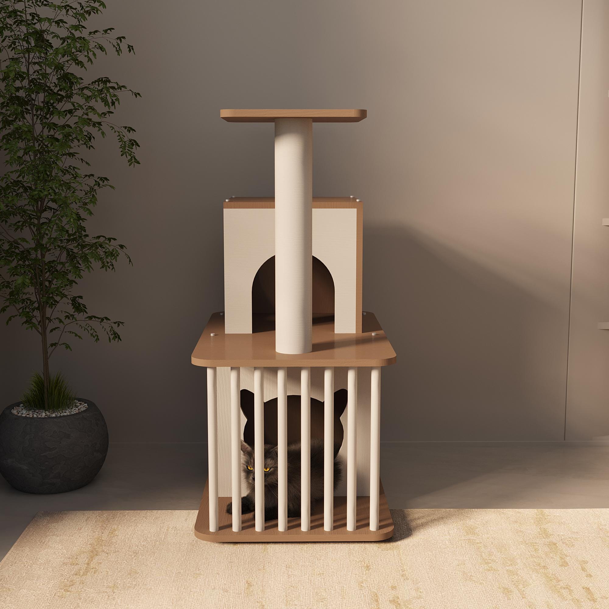 Boho Cat House Design, Cat Condo House, CNC Pet House, Wooden Cat Shelf ...