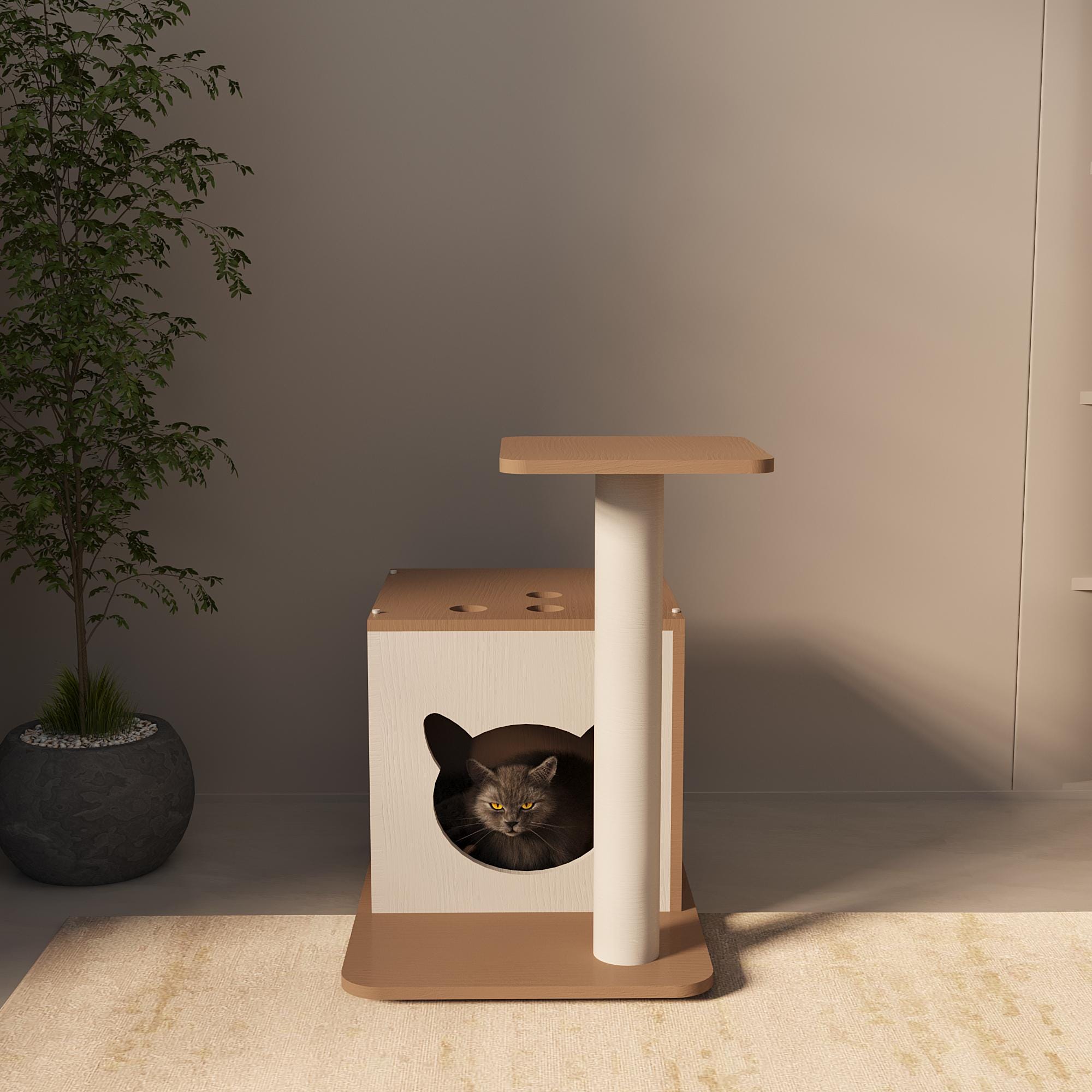 Boho Cat House Design, Cat Condo House, CNC Pet House, Wooden Cat Shelf ...