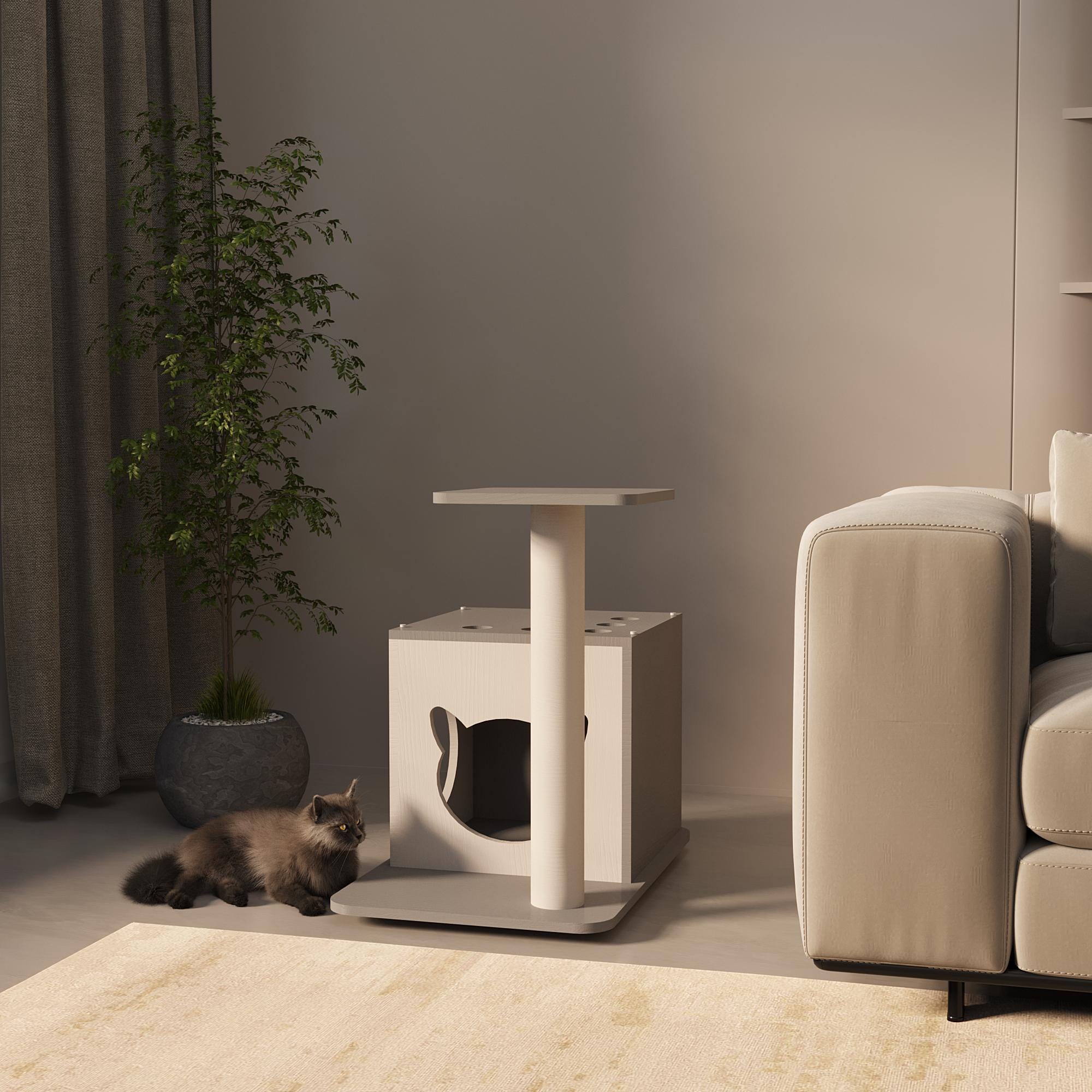 Modern Grey Cat House, Wooden Cat House, Unique Pet Furniture, Cat Bed ...