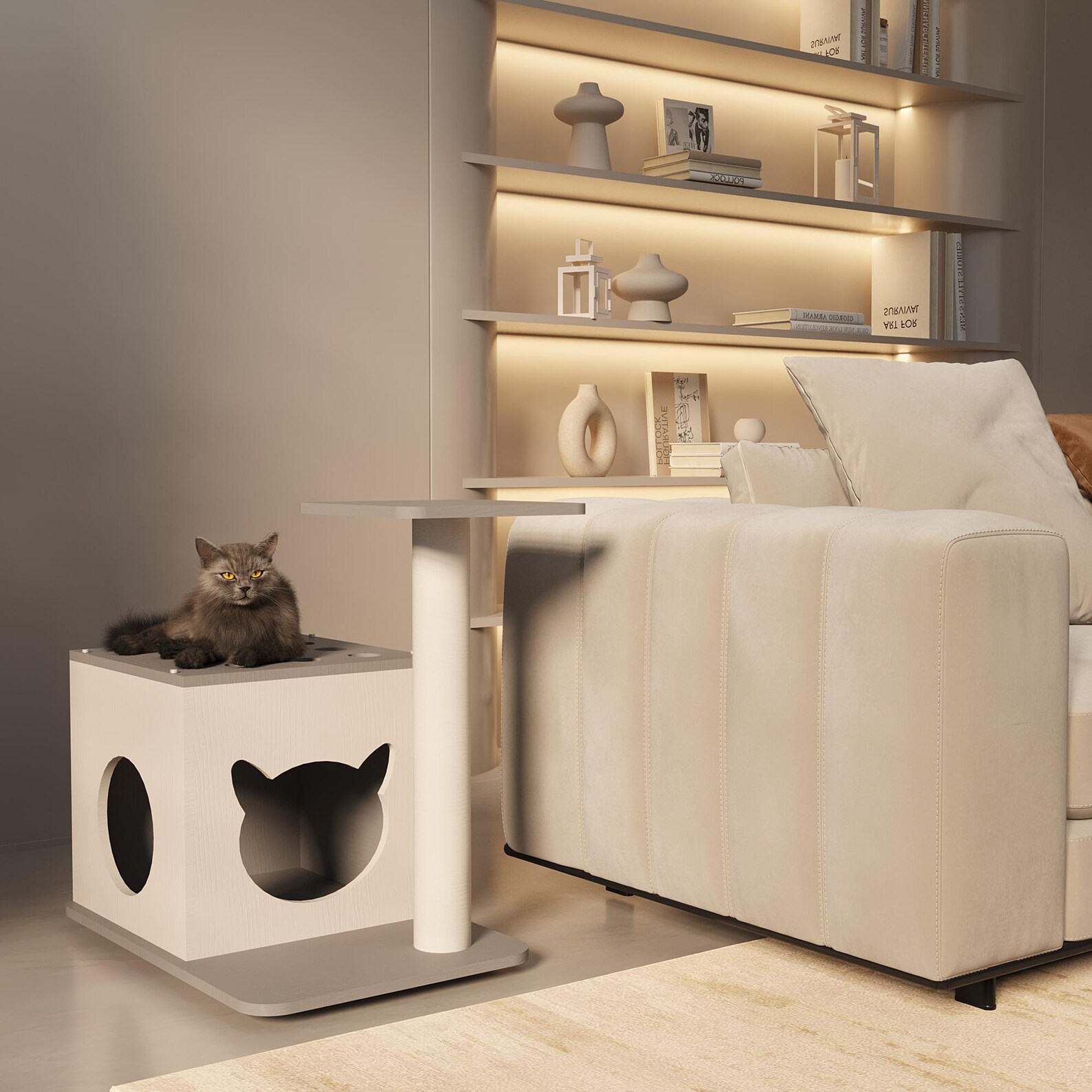 Modern Grey Cat House, Wooden Cat House, Unique Pet Furniture, Cat Bed ...