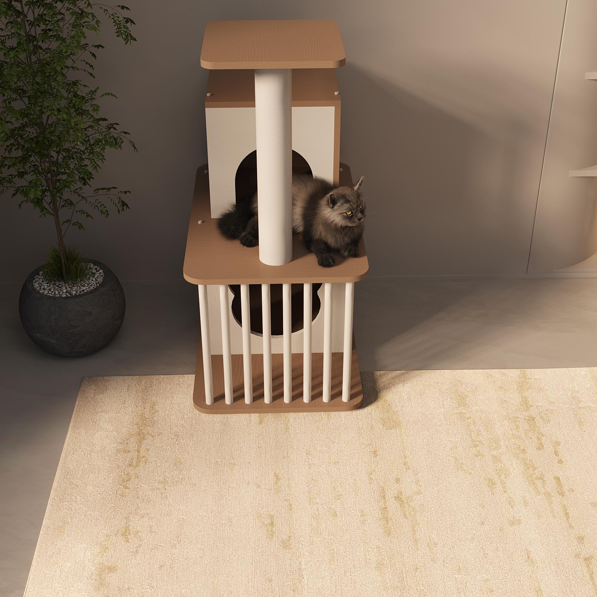 Boho Cat House Design, Cat Condo House, CNC Pet House, Wooden Cat Shelf ...