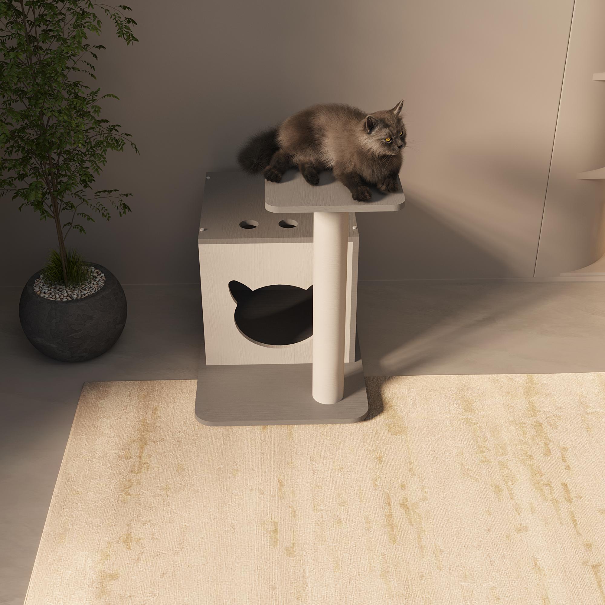 Modern Grey Cat House, Wooden Cat House, Unique Pet Furniture, Cat Bed ...