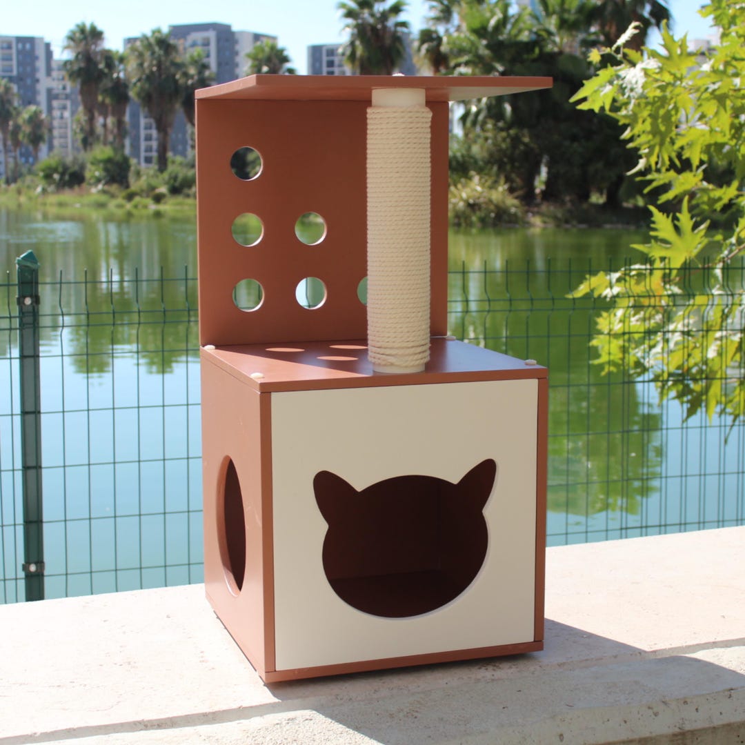 Wooden Cat House Interior, Modern Cat House, Colorful Pet House, Wooden ...