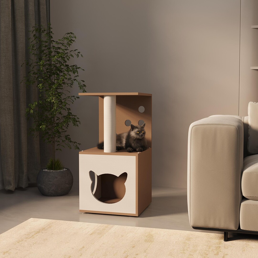 Cat House Design: Cozy Wooden Cat Condo, Indoor CNC Pet House & Shelf ...