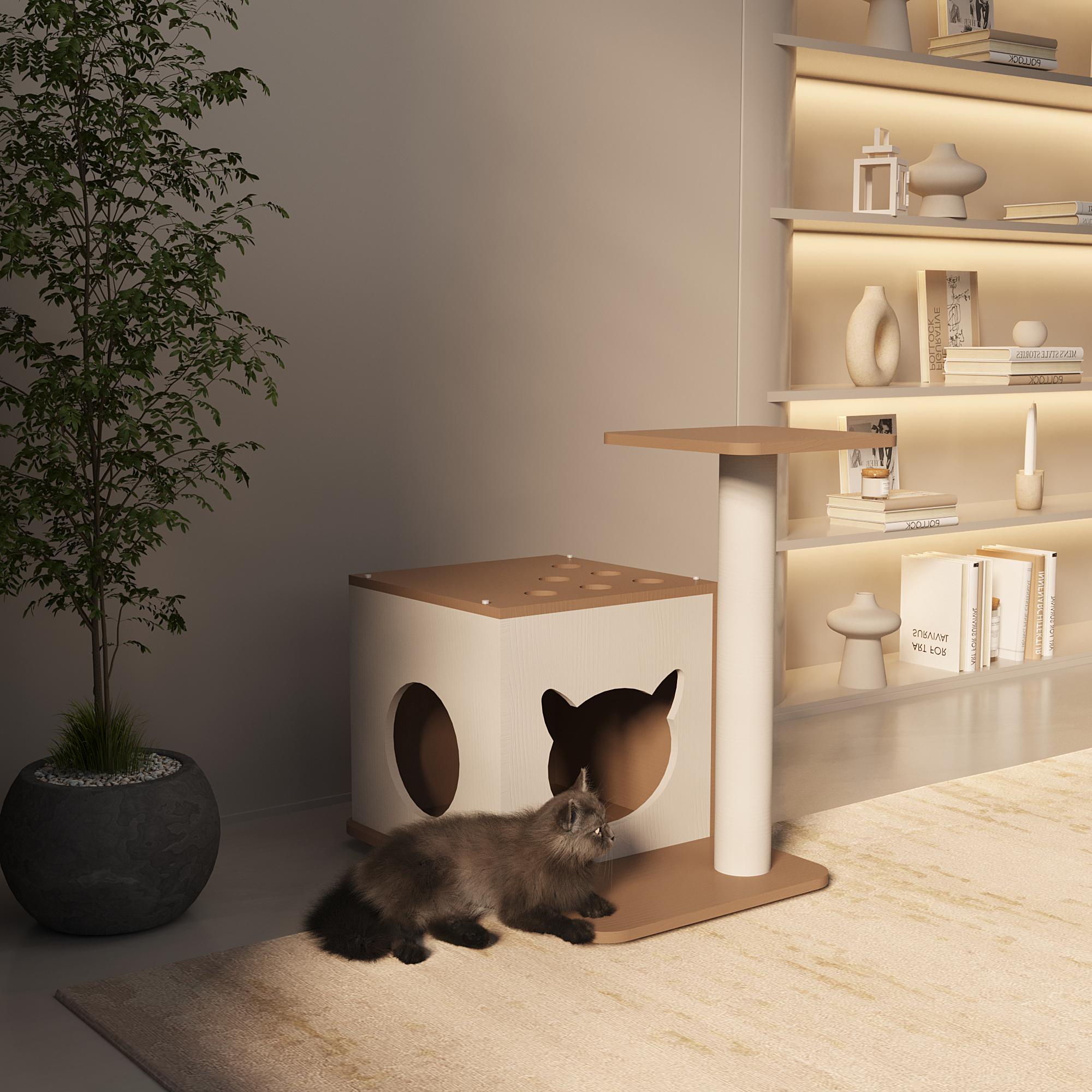 Boho Cat House Design, Cat Condo House, CNC Pet House, Wooden Cat Shelf ...