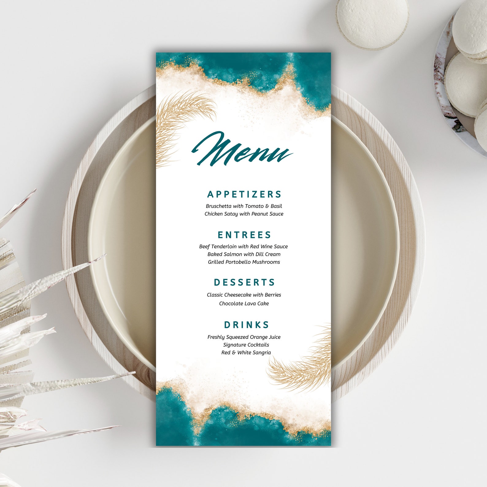 Editable Emerald Green & Gold Menu Card, Elegant Menu Template ...