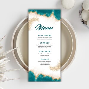 Editable Emerald Green & Gold Menu Card, Elegant Menu Template ...