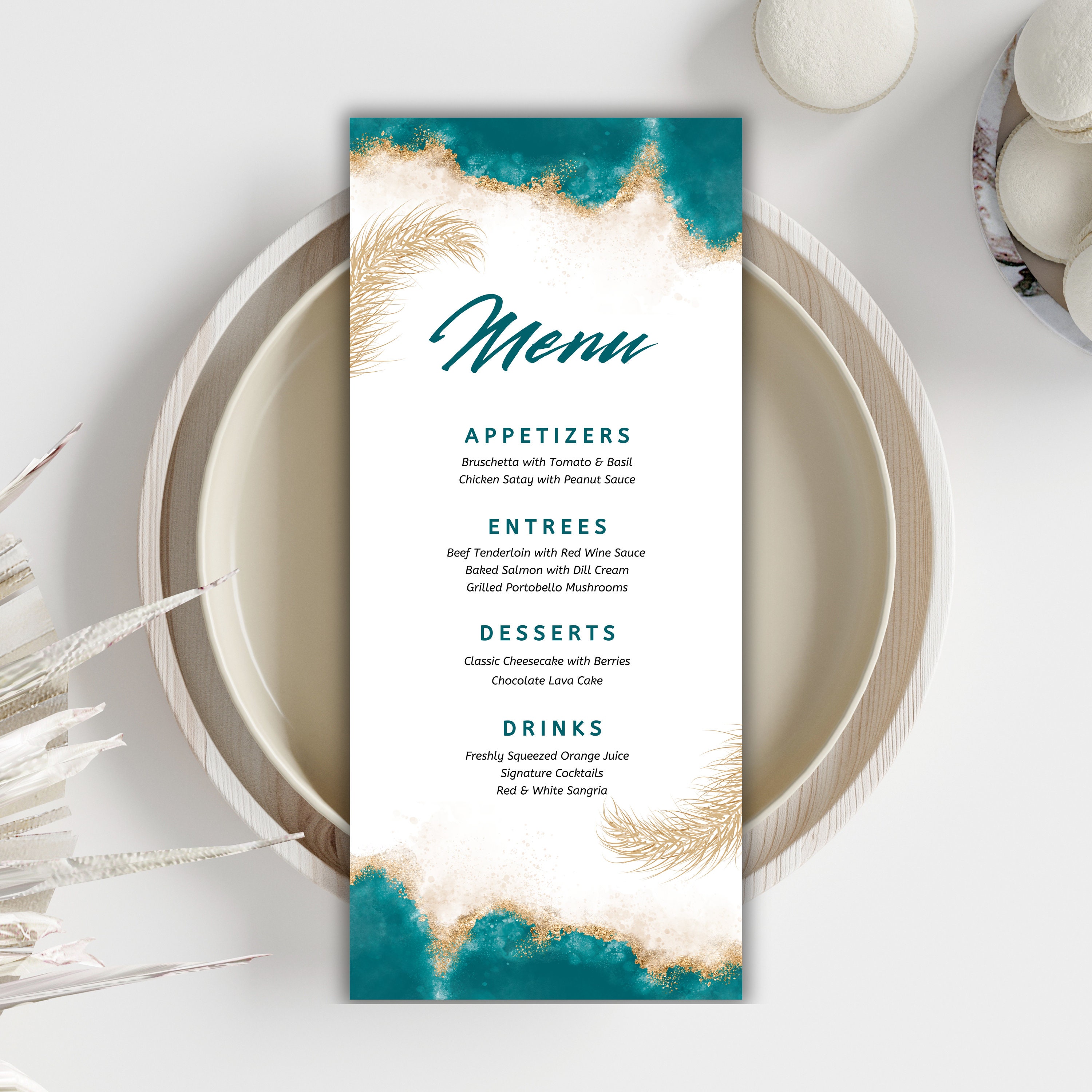 Editable Emerald Green & Gold Menu Card, Elegant Menu Template ...