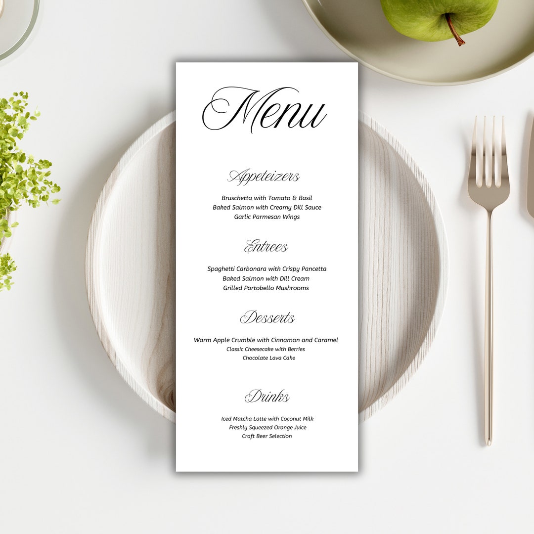 Printable Modern Wedding Menu Template, Minimalist Wedding Menu Card ...