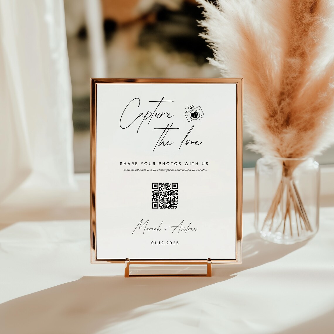 Capture the Love Wedding QR Code Sign, Capture the Love Hashtag Sign ...