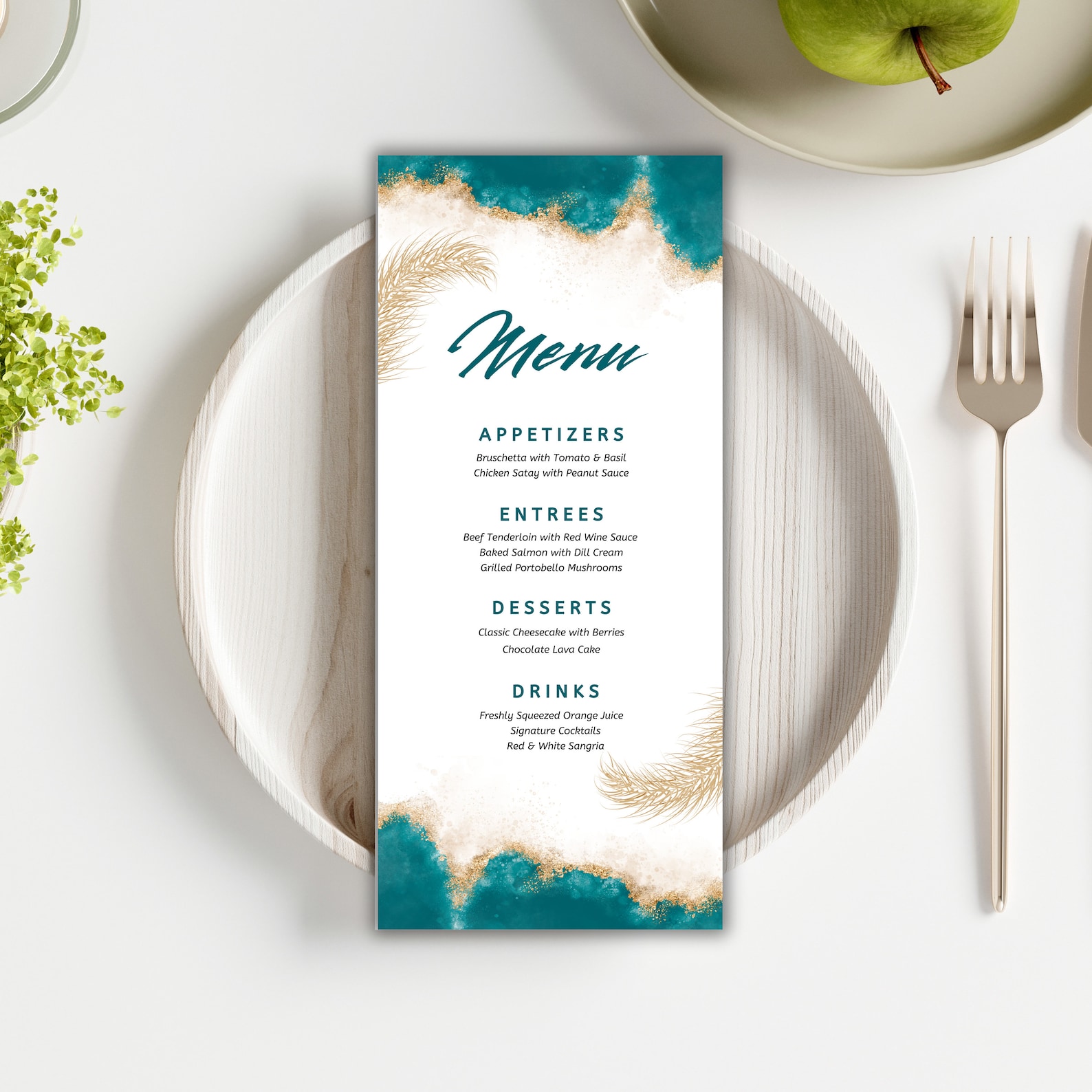 Editable Emerald Green & Gold Menu Card, Elegant Menu Template ...