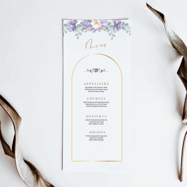 Printable Floral Purple Editable Card Template, Purple Flowers Dinner ...