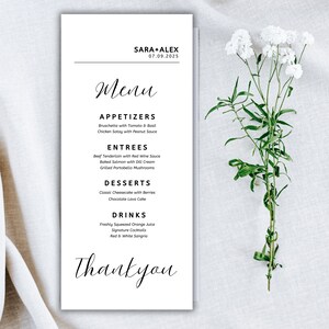 Editable Modern Menu Card Handwritten Style. Printable Wedding Menus ...