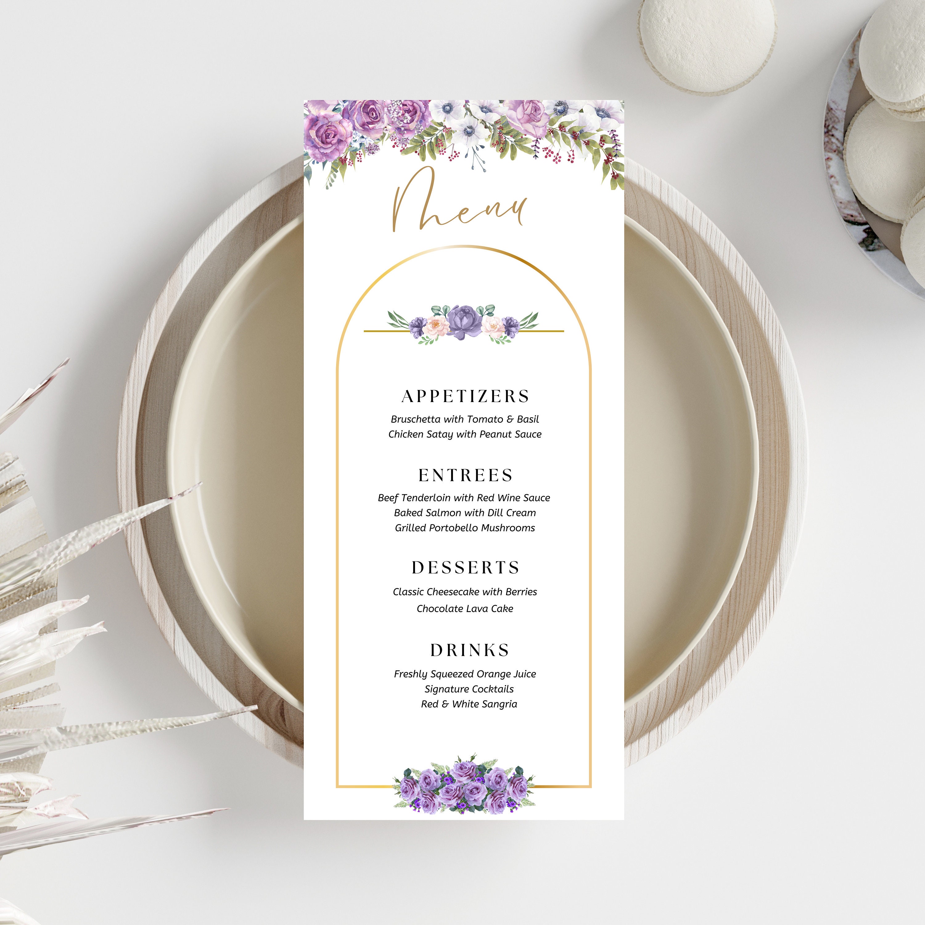 Printable Floral Purple Editable Card Template, Purple Flowers Dinner ...