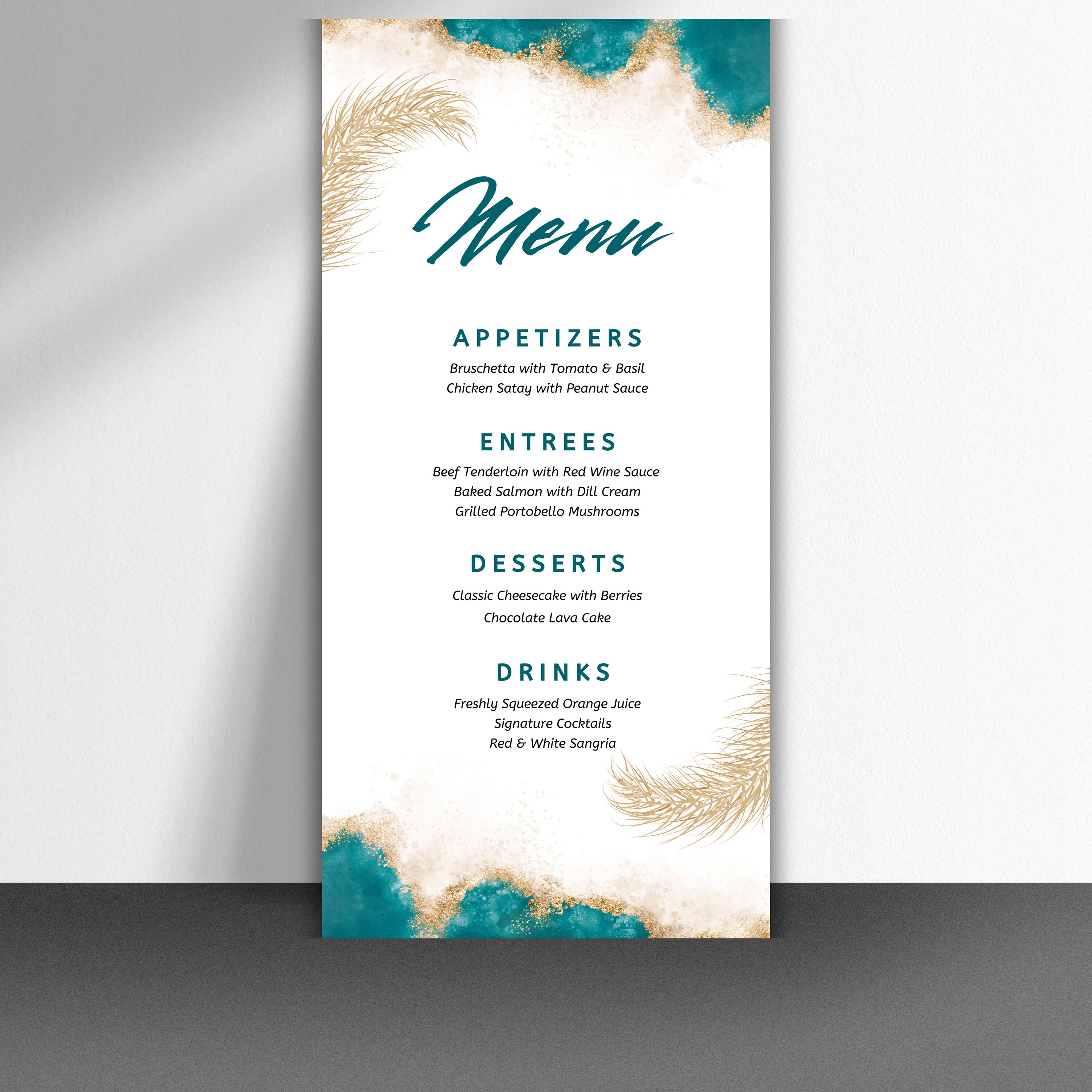 Editable Emerald Green & Gold Menu Card, Elegant Menu Template ...