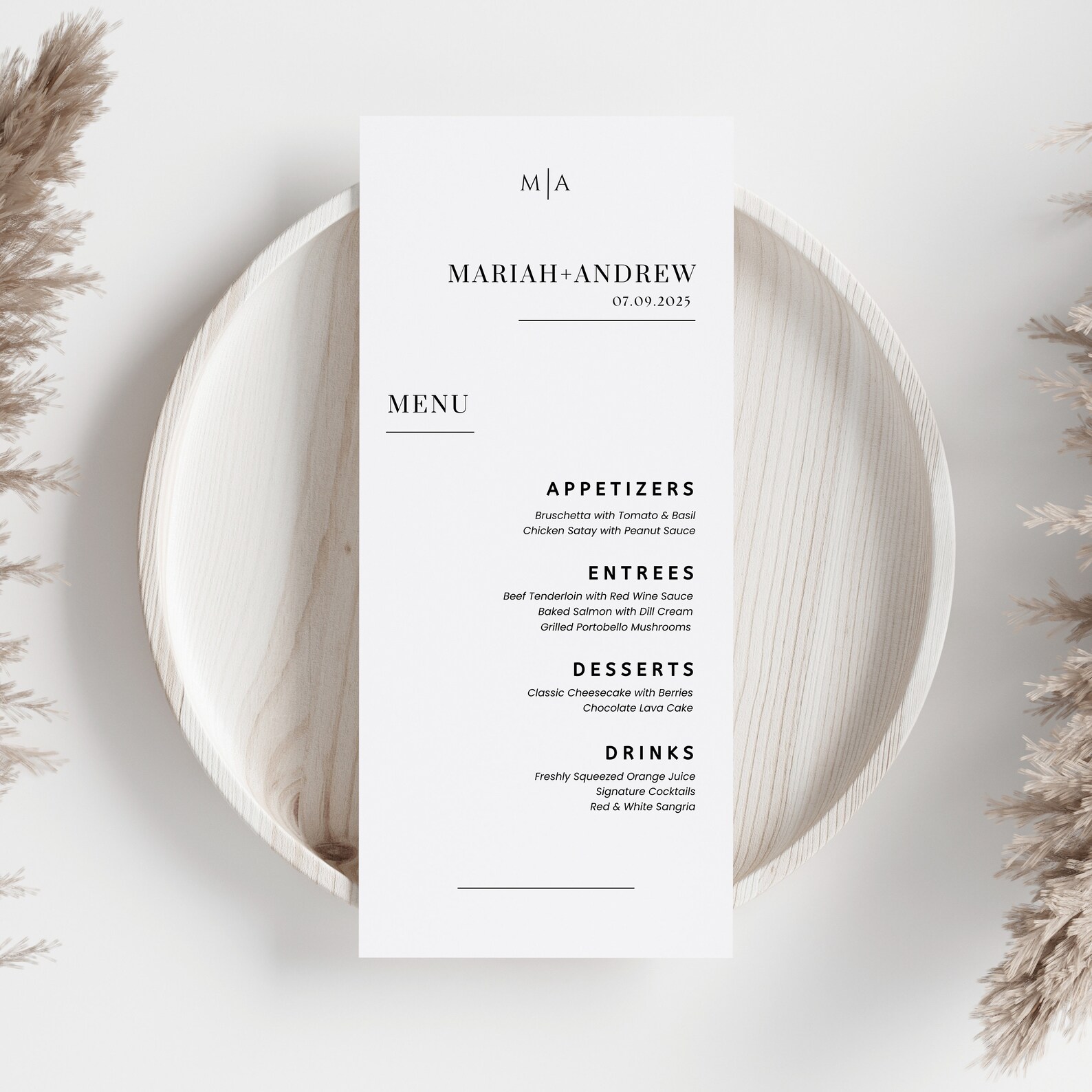 Editable Simple Wedding Menus, Printable Minimalistic Wedding Menu ...