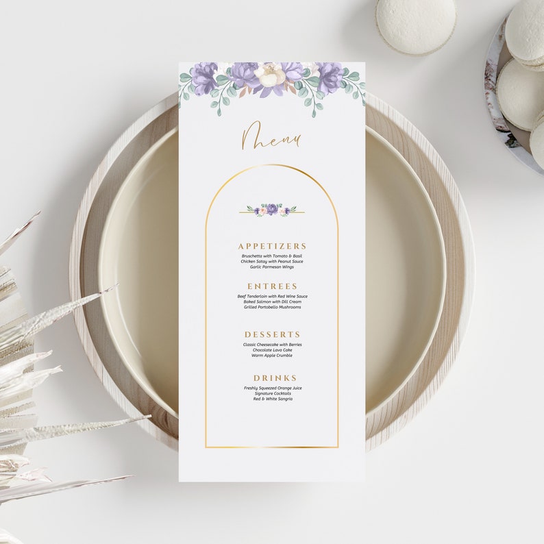 Printable Floral Purple Editable Card Template, Purple Flowers Dinner ...