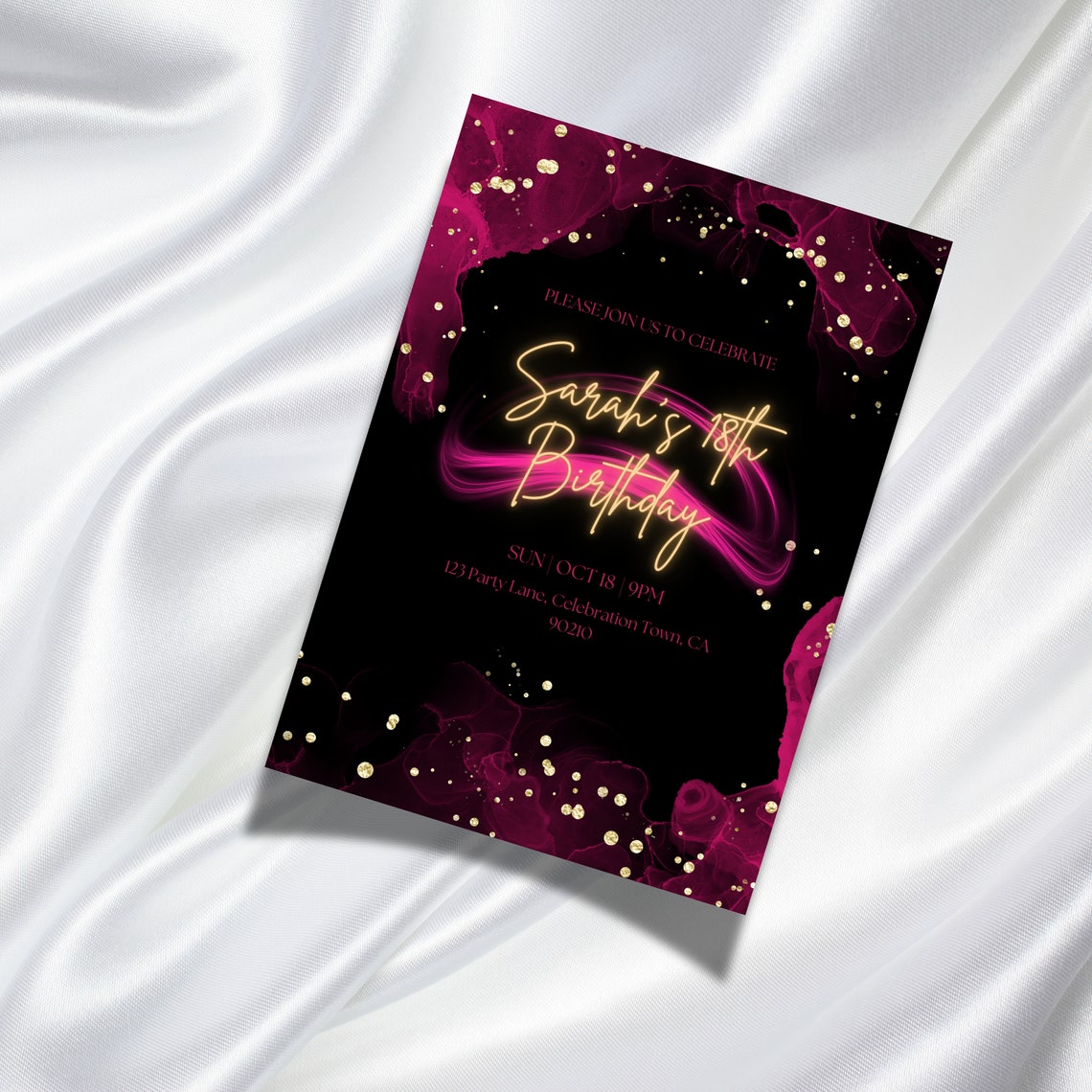 Digital 18th Pink and Black Birthday Invitation, Glam, Glitter ...