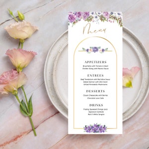 Printable Floral Purple Editable Card Template, Purple Flowers Dinner ...