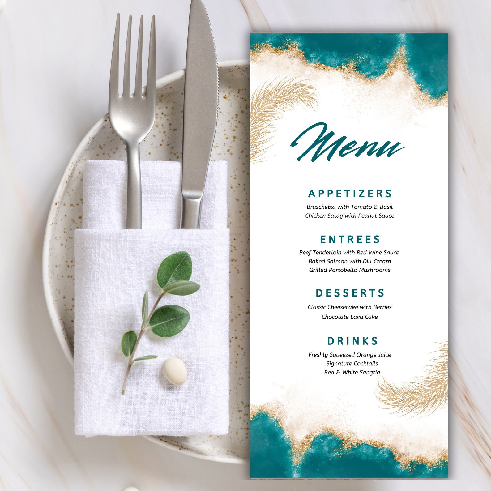 Editable Emerald Green & Gold Menu Card, Elegant Menu Template ...